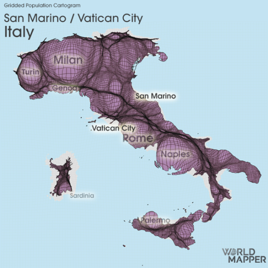 Italy / San Marino / Vatican Gridded Population | Worldmapper
