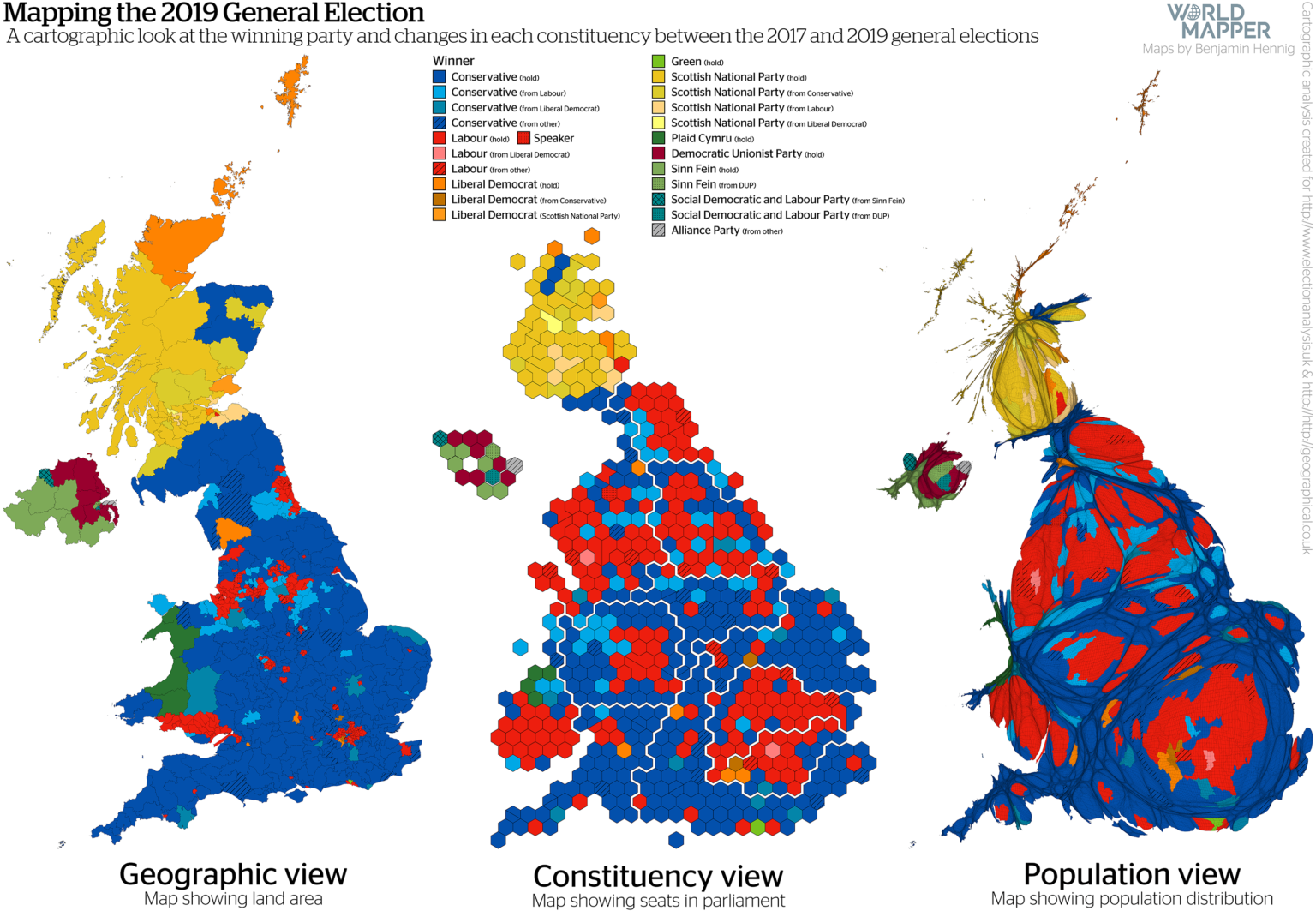 Cartographic Views of the 2019 General Election - Worldmapper