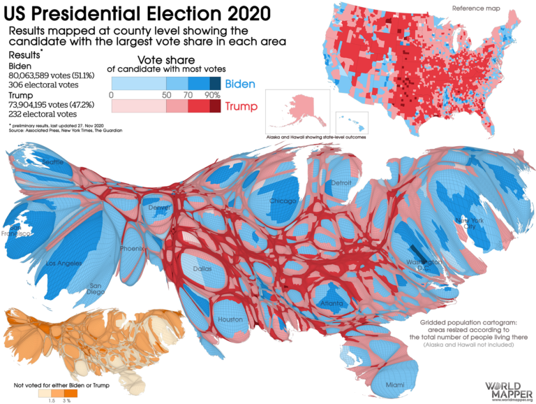 Cartographic Views of the 2020 US Presidential Election - Worldmapper