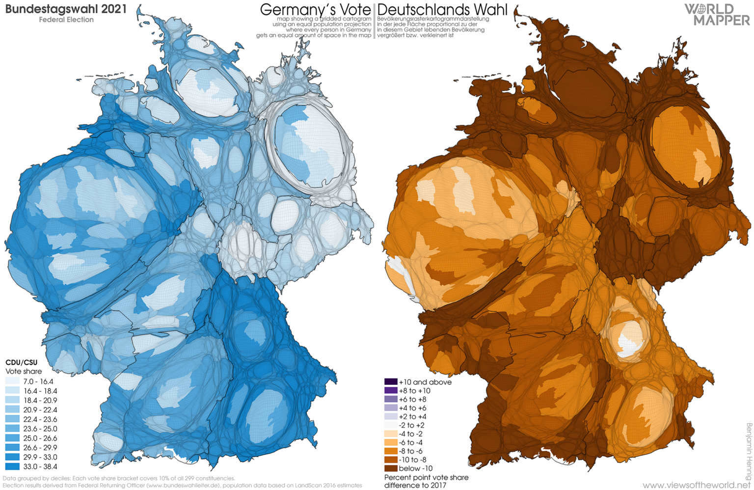 Bundestagswahl 2021: Map Views of the German Federal Election - Worldmapper