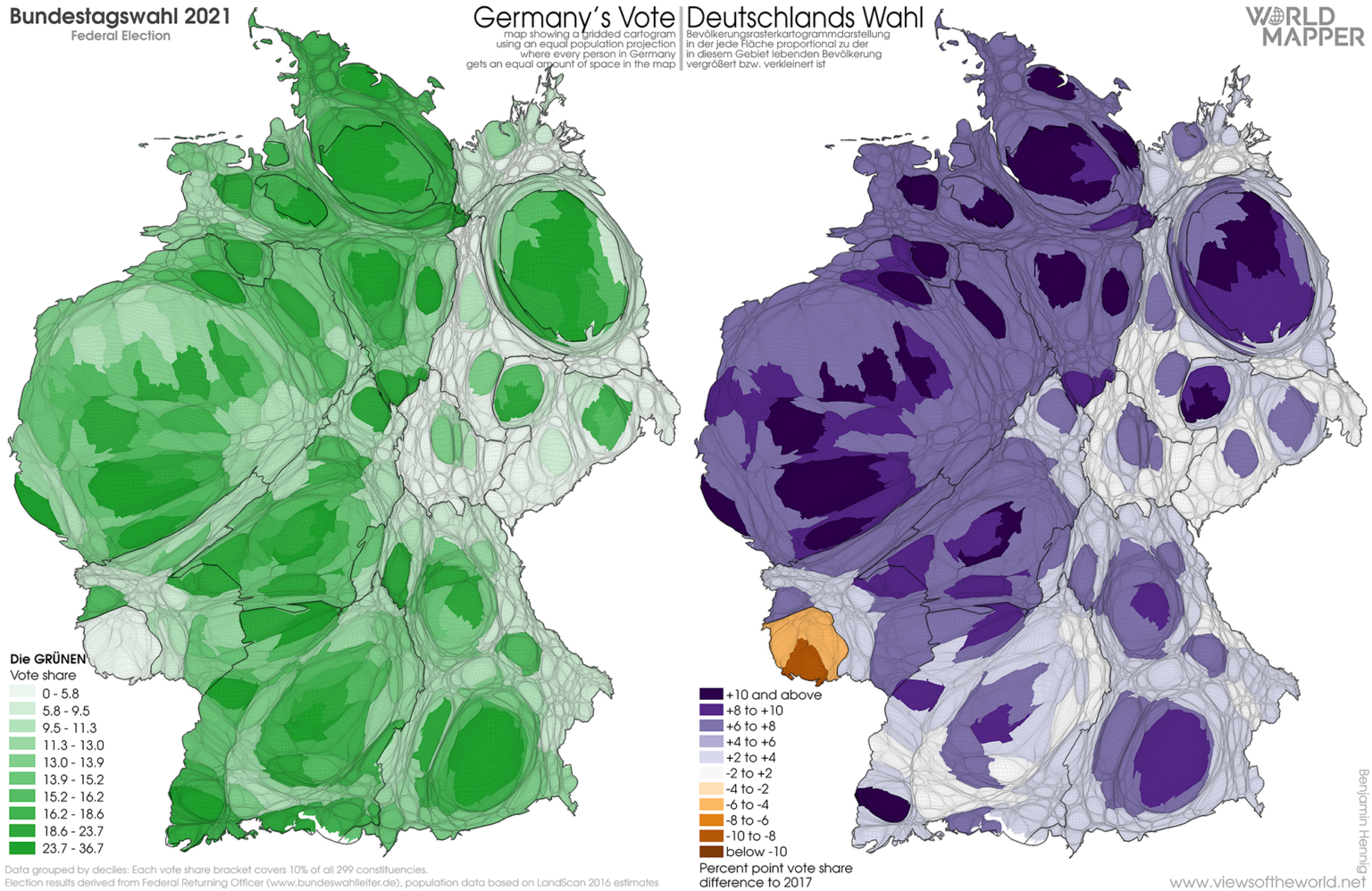 Bundestagswahl 2021: Map Views of the German Federal Election - Worldmapper