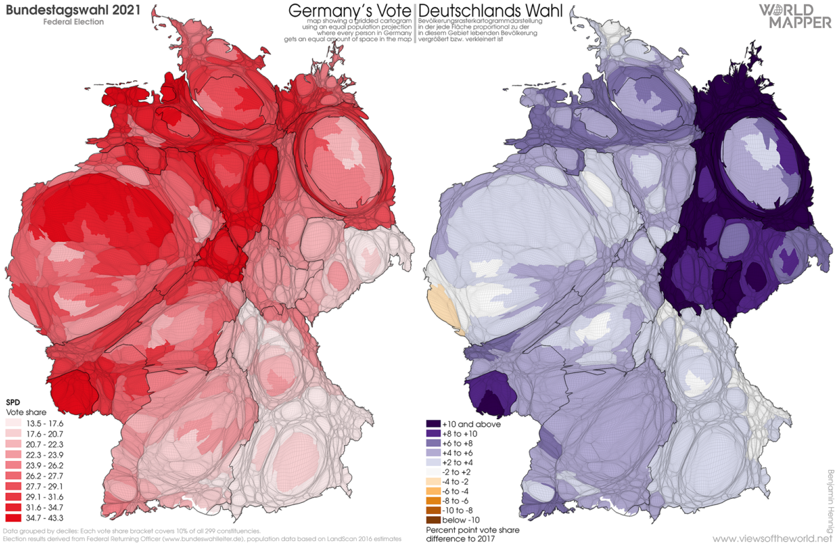 Bundestagswahl 2021: Map Views of the German Federal Election - Worldmapper