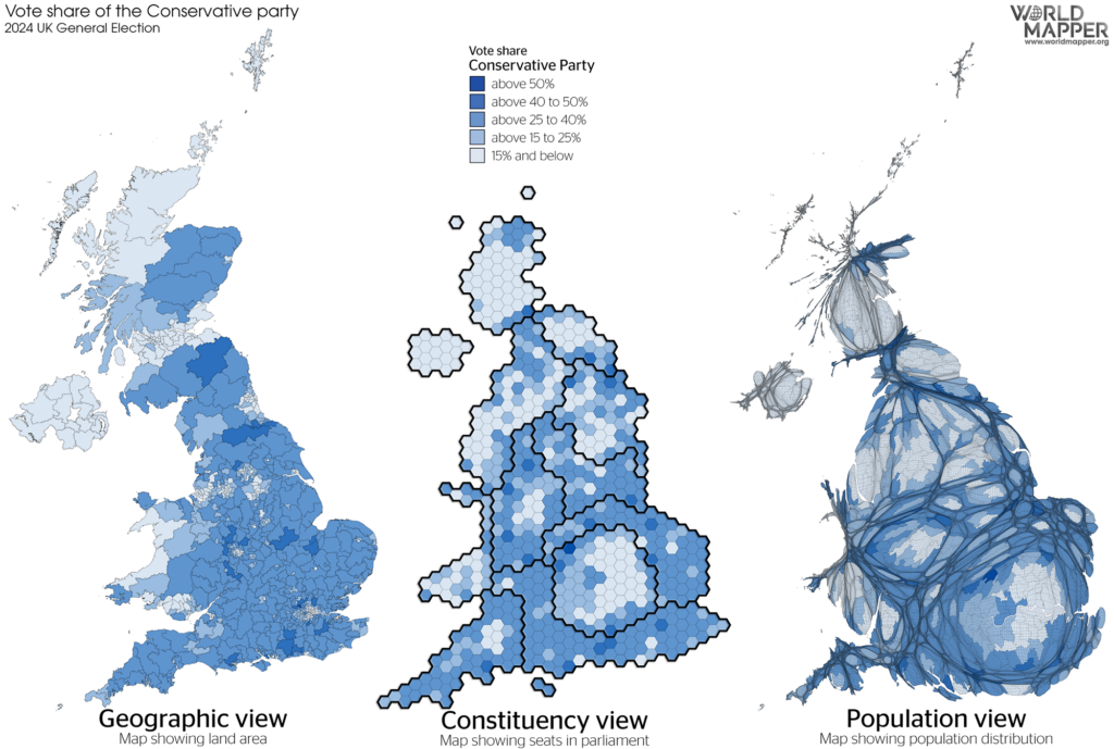 Cartographic Views of the 2024 General Election - Worldmapper