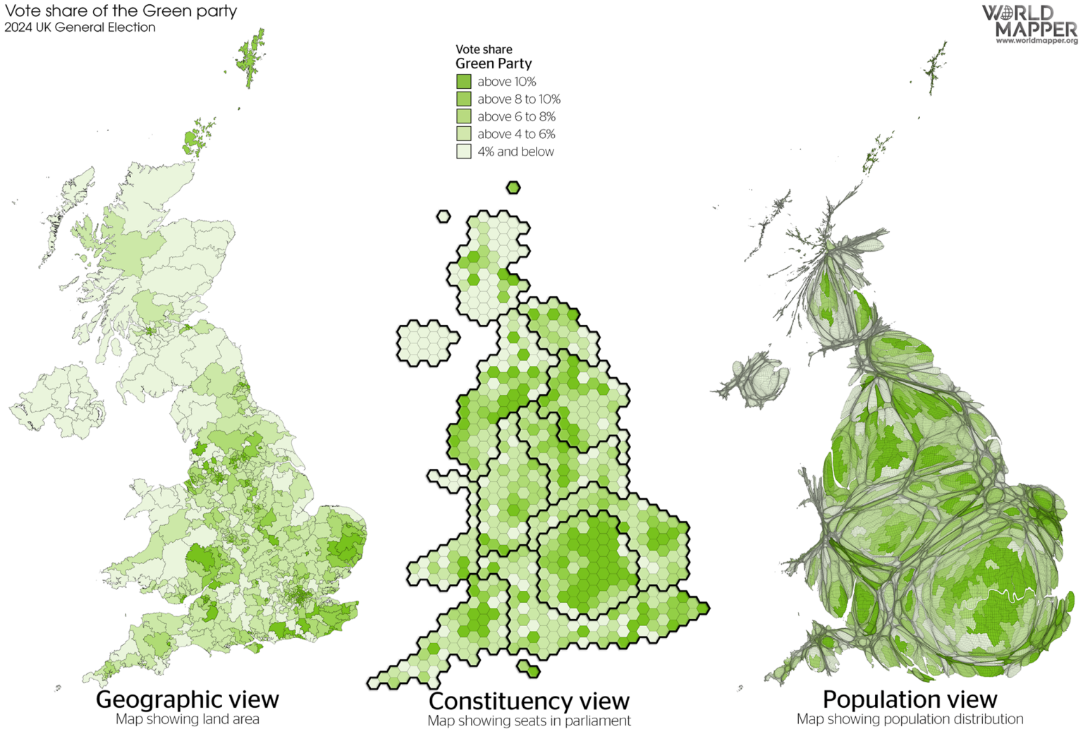Uk General Election 2024 Green Party Vote Share Worldmapper 9584