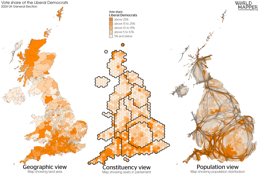 UK General Election 2024: Liberal Democrats Vote Share - Worldmapper