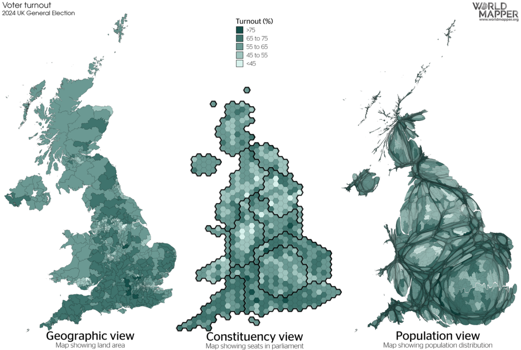 Cartographic Views of the 2024 General Election - Worldmapper