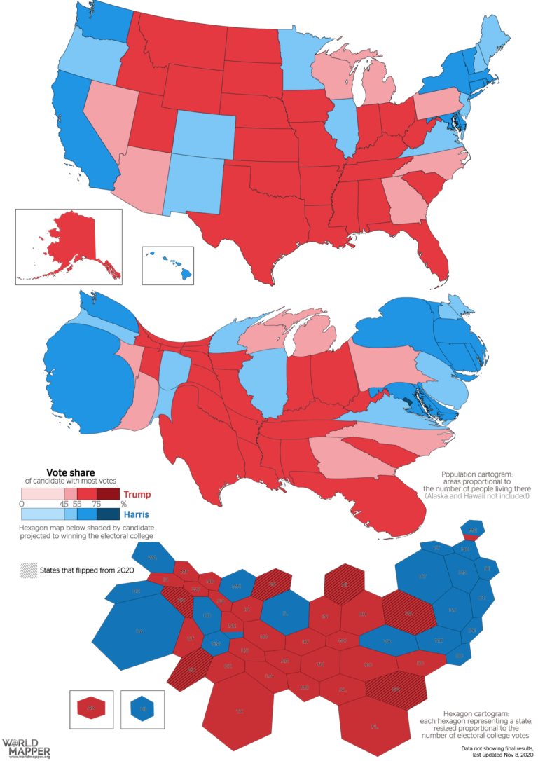 Cartographic Views of the 2024 US Presidential Election - Worldmapper